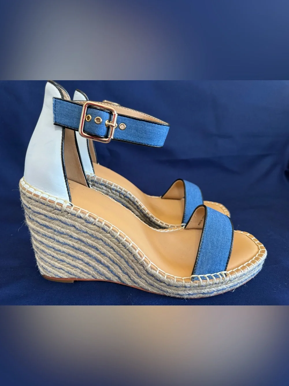 CAbi | Shoes | Cabi Blue And White Espadrille Wedge Sandals | Poshmark
